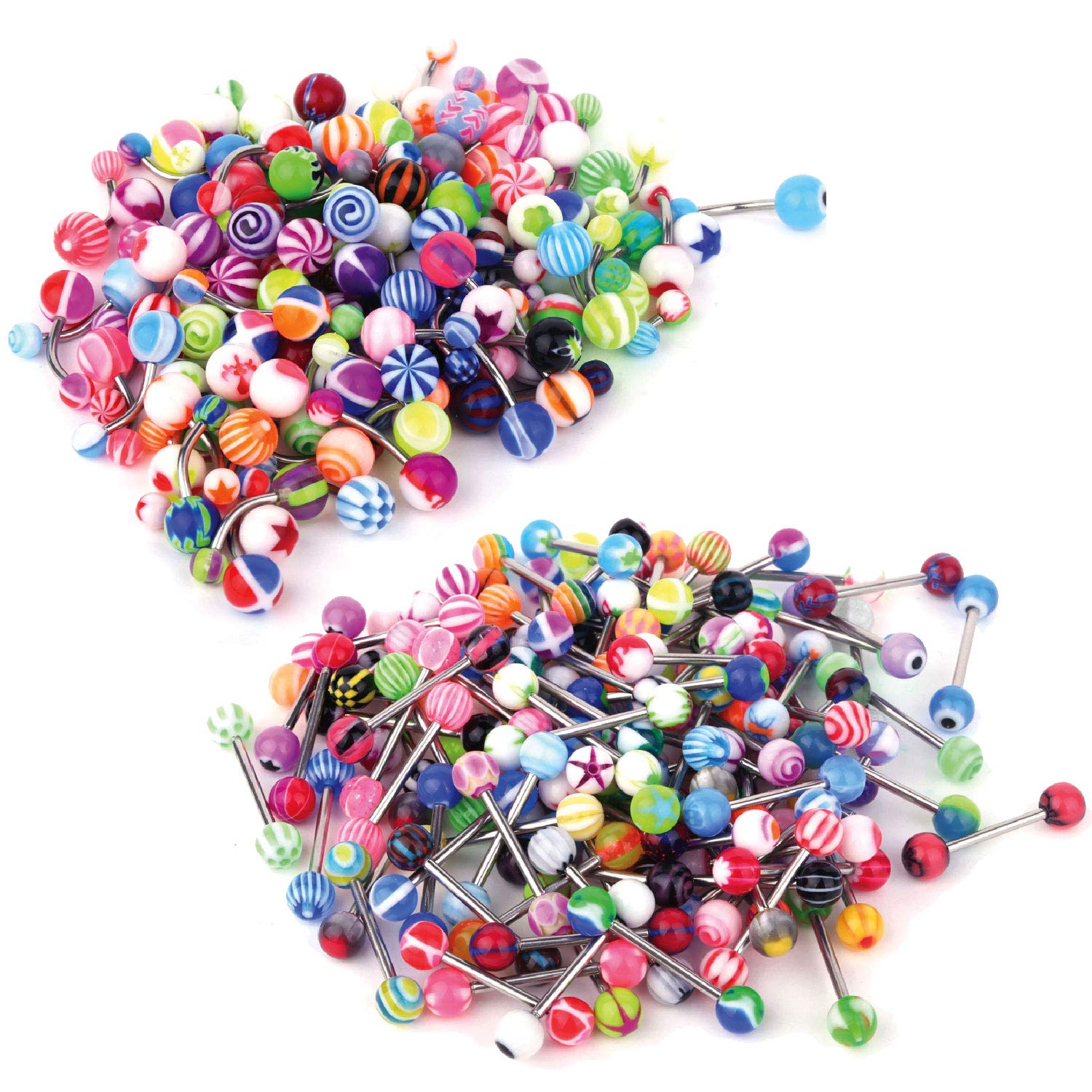 Lot of 50 Belly Button Rings & Lot of 50 Tongue Ring Barbells No Duplicate 100 Pack