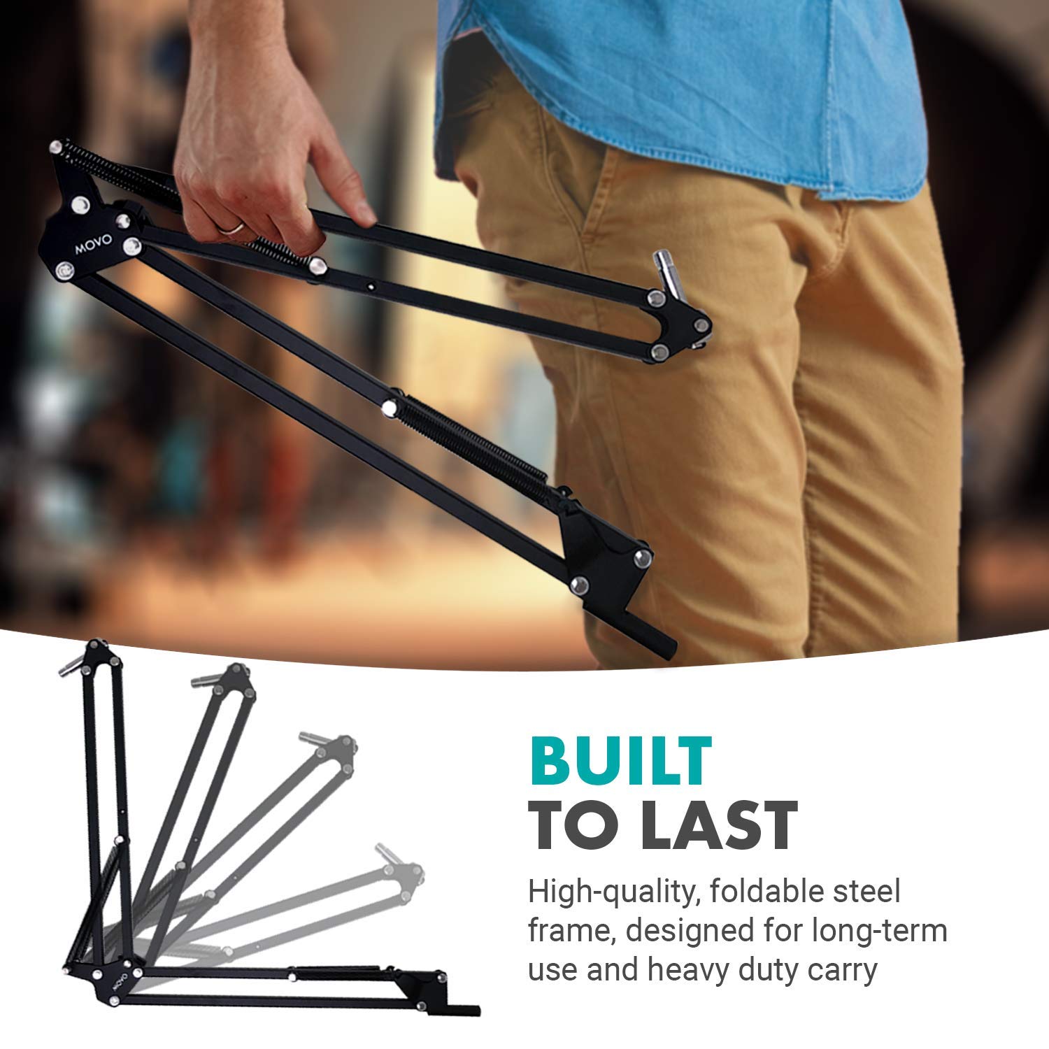 Movo ASM-5 Adjustable Professional Microphone Suspension Scissor Arm Microphone Boom Arm Stand. Compact Desk Mic Stand with Clamp Mount Essential Podcasting Equipment for Interviews, Webinars and More