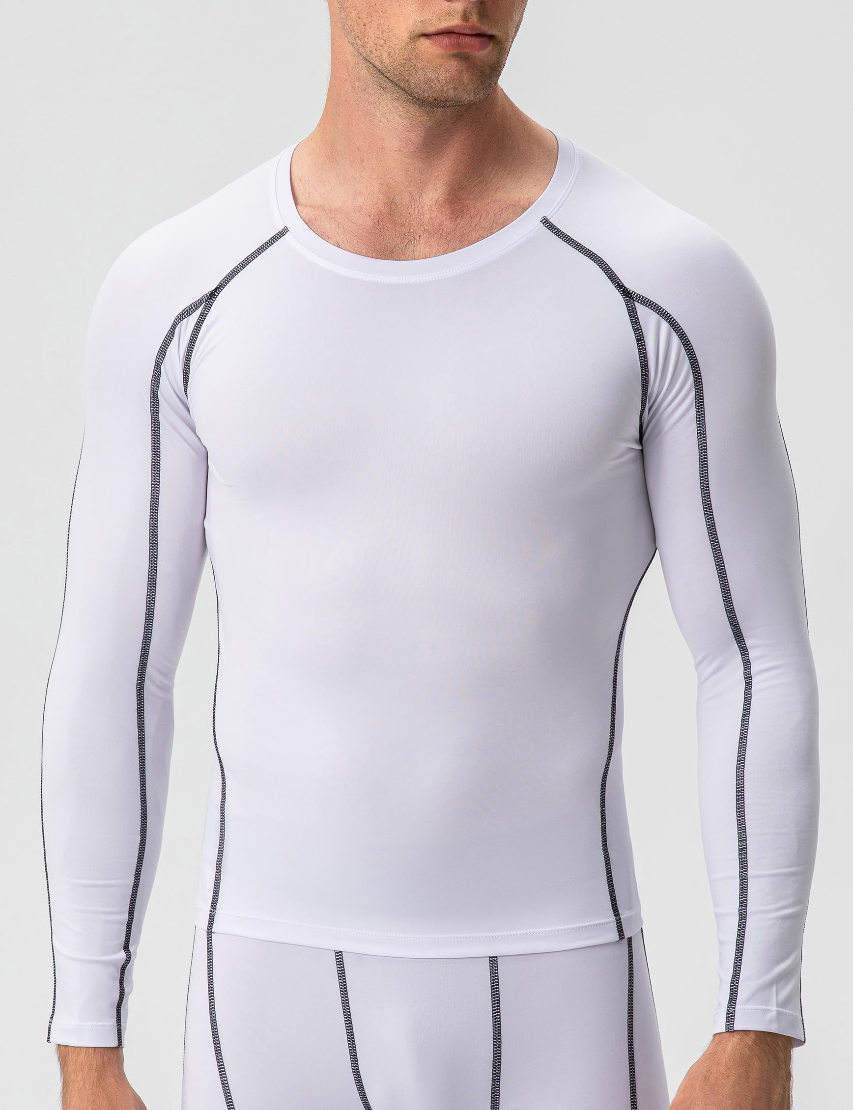Queerier 3 Pack Men's Compression Shirts Long Sleeve Athletic Workout Tops Gym Undershirts Active Sports Baselayers, Blue + Orange + White