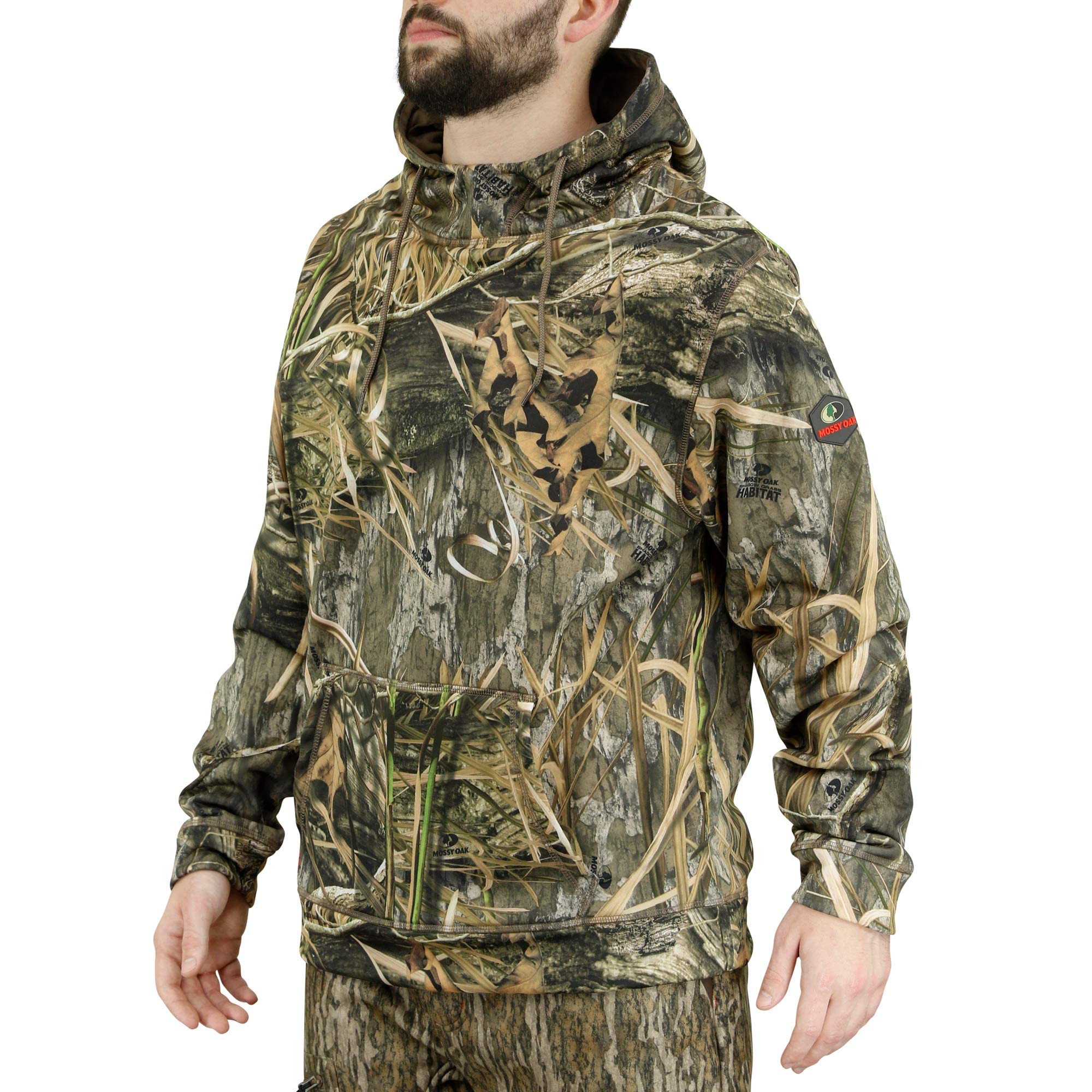 Mossy Oak Mens Camo Hunting Hoodie Performance Fleece, Shadow Grass Habitat, Large