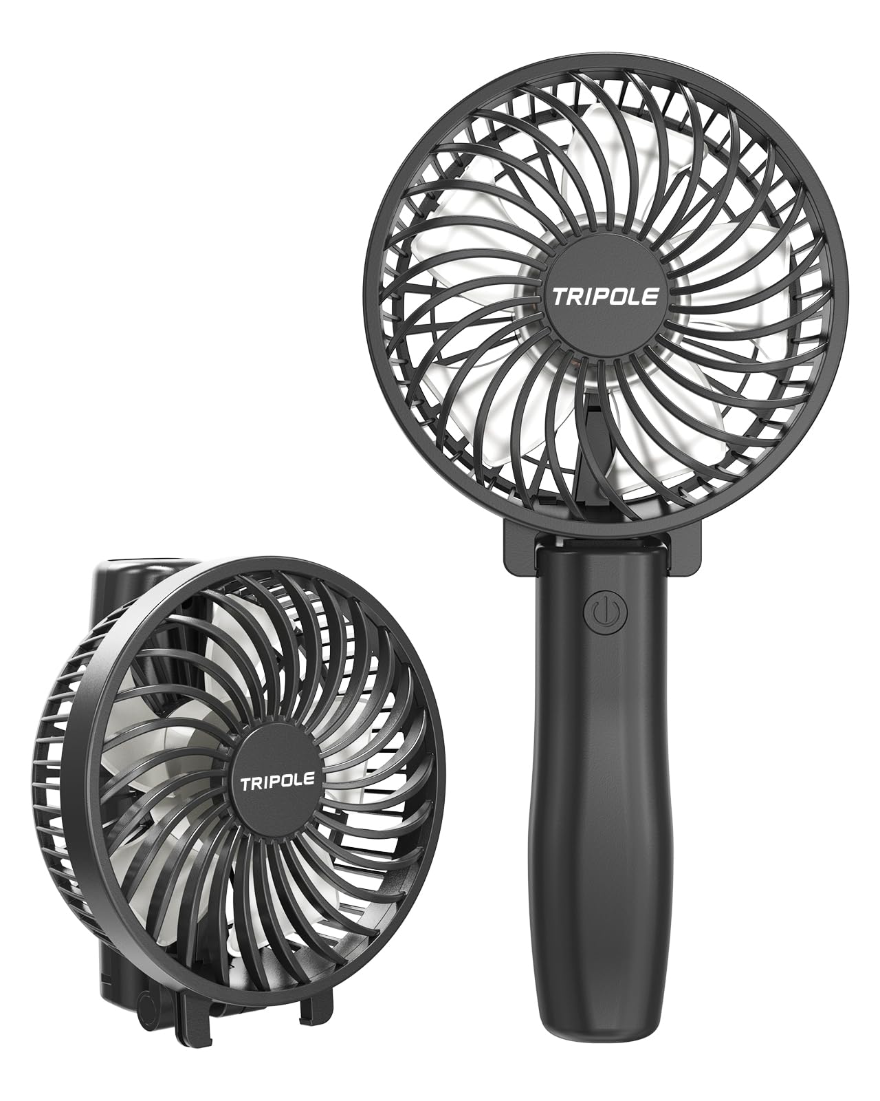 TriPole Handheld Fan Portable Mini Fan, 3 Speeds Foldable Small Personal Fan, Rechargeable USB Desk Fan, Powerful Hand Held Fan Battery Operated for Travel Outdoor Makeup Gifts, Black, 4.2” Fan Cover