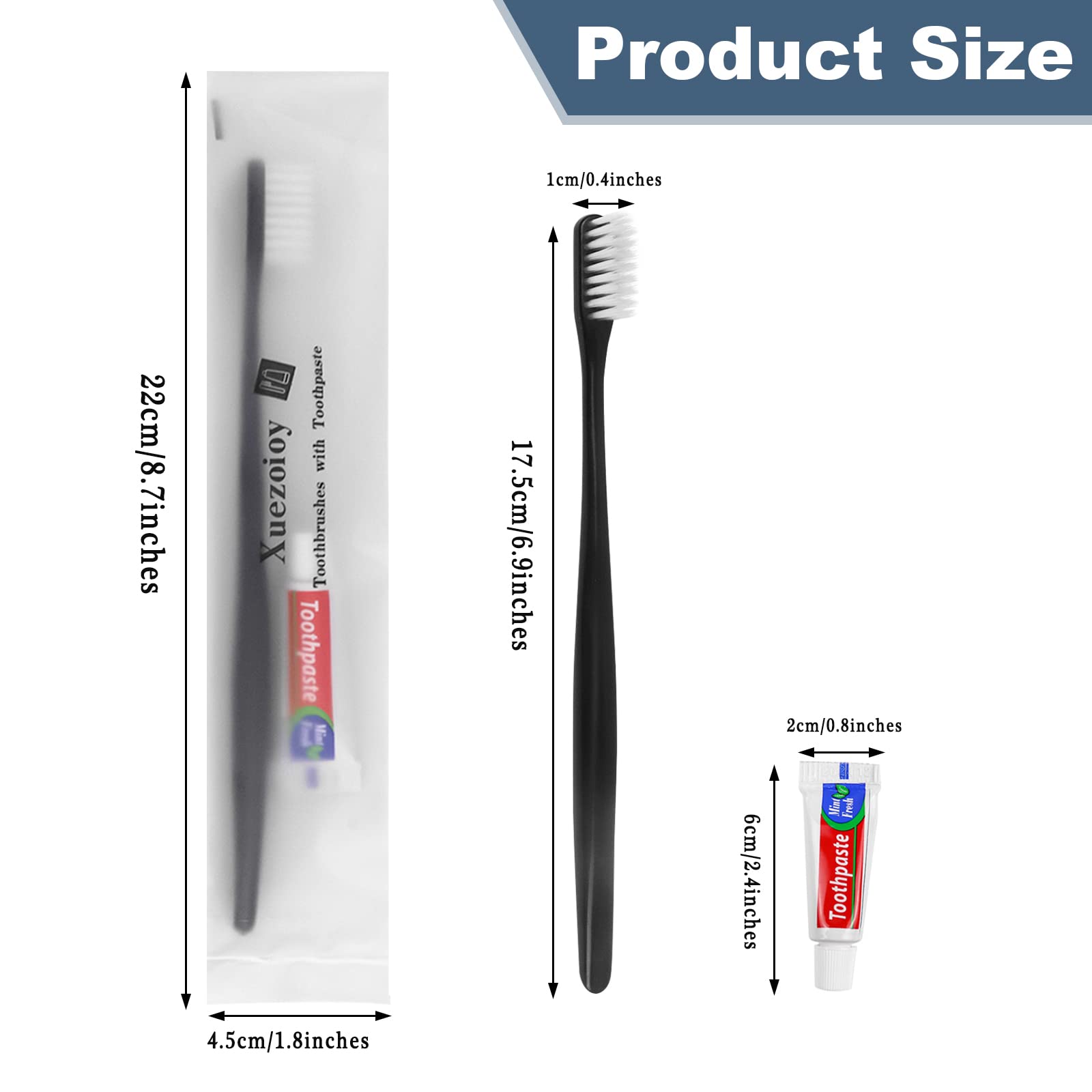 Xuezoioy Disposable Toothbrushes with Toothpaste Pack of 30,Black Individually Wrapped Disposable Travel Toothbrush Kit in Bulk for Homeless,Nursing Home,Shelter,Hotel,Charity