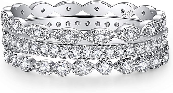 OLIVIASO Women 925 Sterling Silver Rings, Stackable Wedding Bands Rings for Women, Women's Eternity Rings, CZ Promise Rings for Her,Stackable Rings for Women,Womens Wedding Ring Sets Size 6
