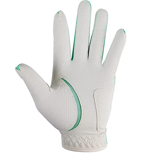 SD Golf Women's Golf Glove, New Tech Breathable Synthetic Leather (Large, White&Green)