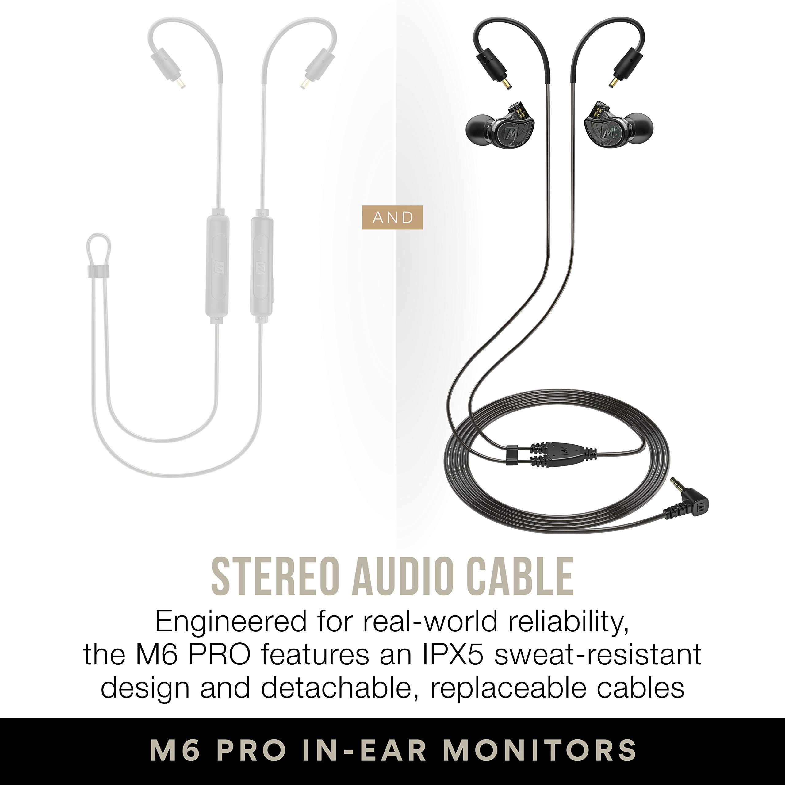 MEE audio M6 PRO Musiciansā In-Ear Monitors Wired + Wireless Combo Pack: includes stereo audio cable and Bluetooth audio adapter (Black) (CMB-M6PROBT-BK)