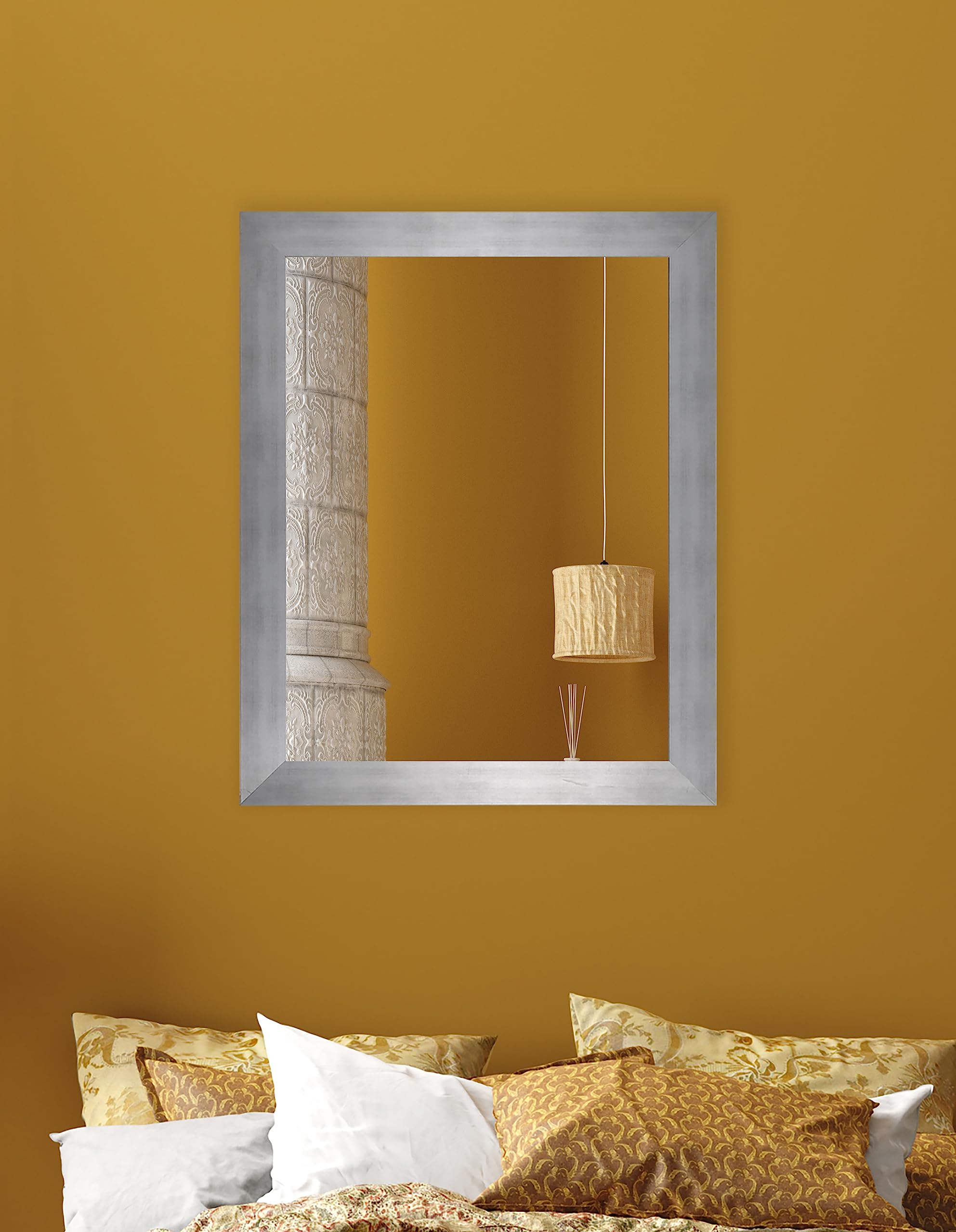 Modern Rustic 33 x 36 Matte Silver Wide Mirror, Wall Mounted, Vanity Mirror, Leaning, Hanging