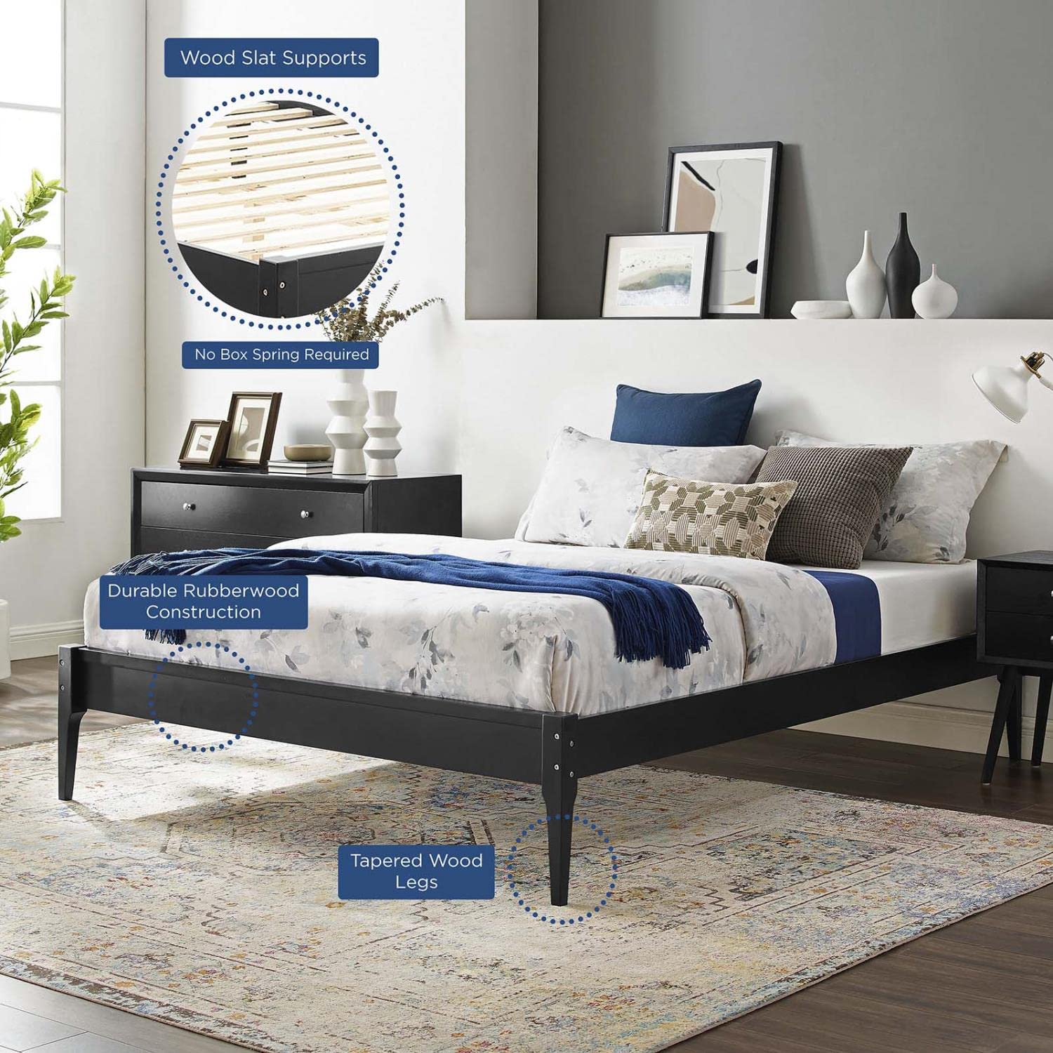 Modway MOD-6244-BLK June Twin Wood Platform Bed Frame, Black