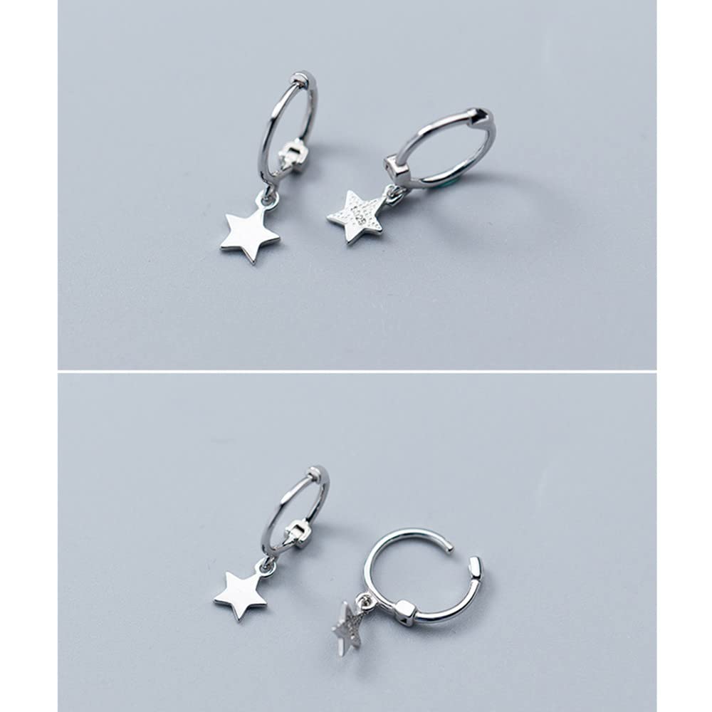 Mini Star Dangle Sterling Silver Small Hoop Earrings for Women TCartilage Sleeper Hoops Cute Jewelry