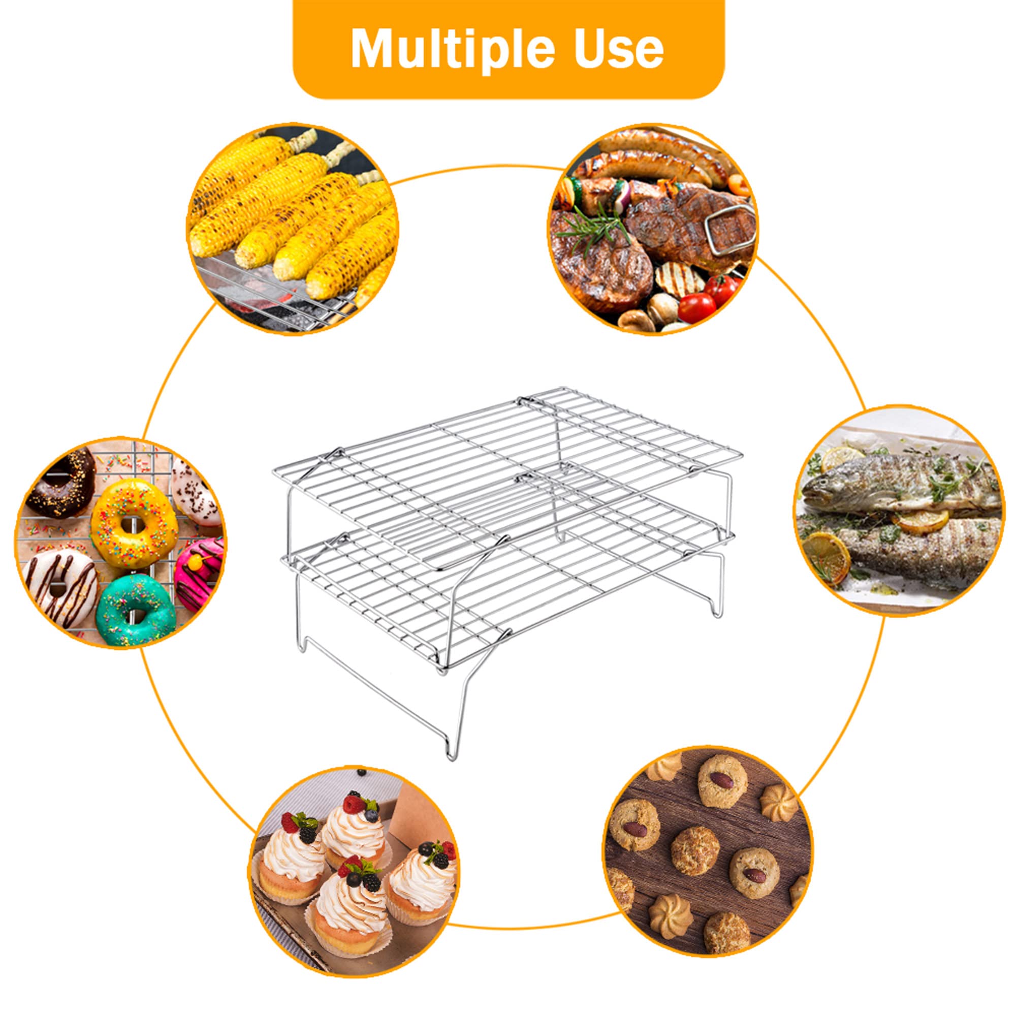 TeamFar Cooling Rack, 5-Tiers Stainless Steel Baking Cooling Wire Rack for Baking Roasting Cooking, Healthy & Firmly Weld, Stackable & Collapsible, Dishwasher Safe, 15βx10β