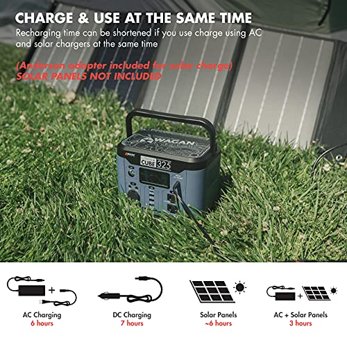 Wagan EL8832 Lithium Cube Portable Power Station 324Wh Backup Lithium Battery 120V 300W Pure Sine Wave AC Outlet 12V DC Outlet USB Outlet Solar Generator for Outdoors Camping Travel Hunting Emergency