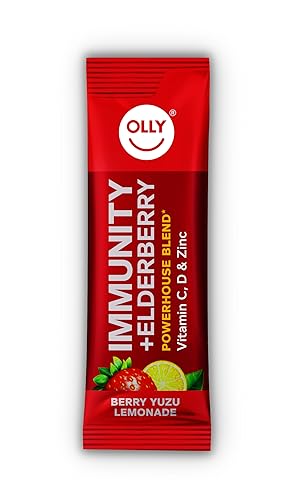 OLLY Immunity Powder, Daytime Immune Support, Elderberry, Vitamin C, D, Zinc, Fizzy Drink Mix, Berry Yuzu Lemonade - 10 Count