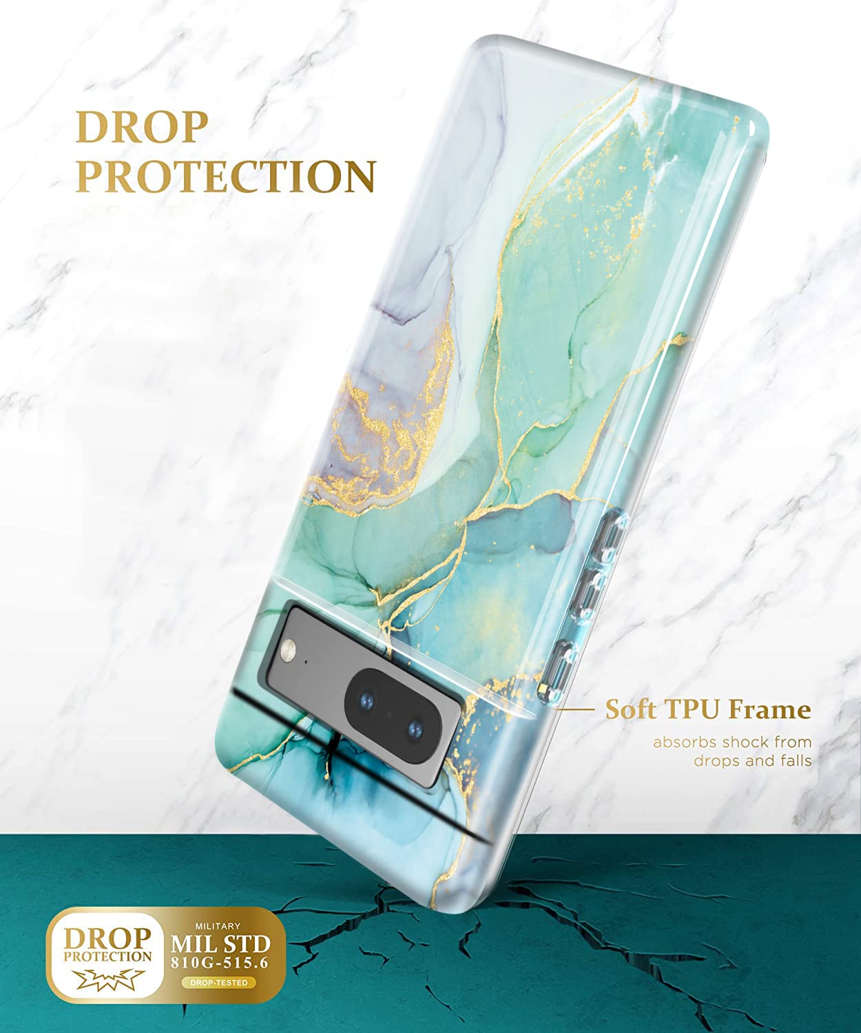 luolnh Pixel 7 Case,Google Pixel 7 Marble Glitter Brilliant Cute Design Soft Silicone Rubber TPU Bumper Cover Phone Case for Google Pixel 7 6.3 Inch(2022) -Abstract Mint