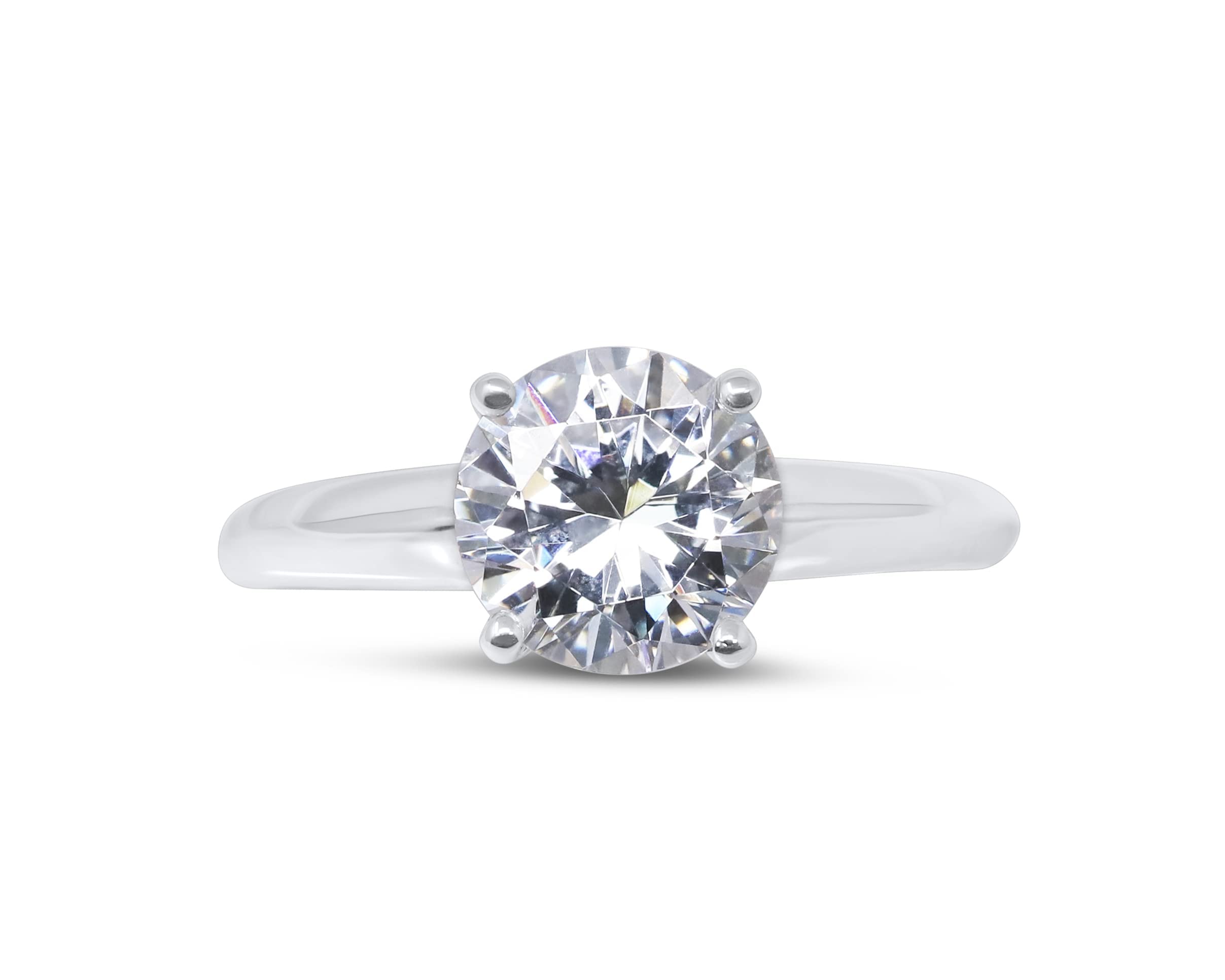 ORO LEONI 14K White Gold Round 3.5 Carat, Cubic Zirconia Solitaire Ring, 7