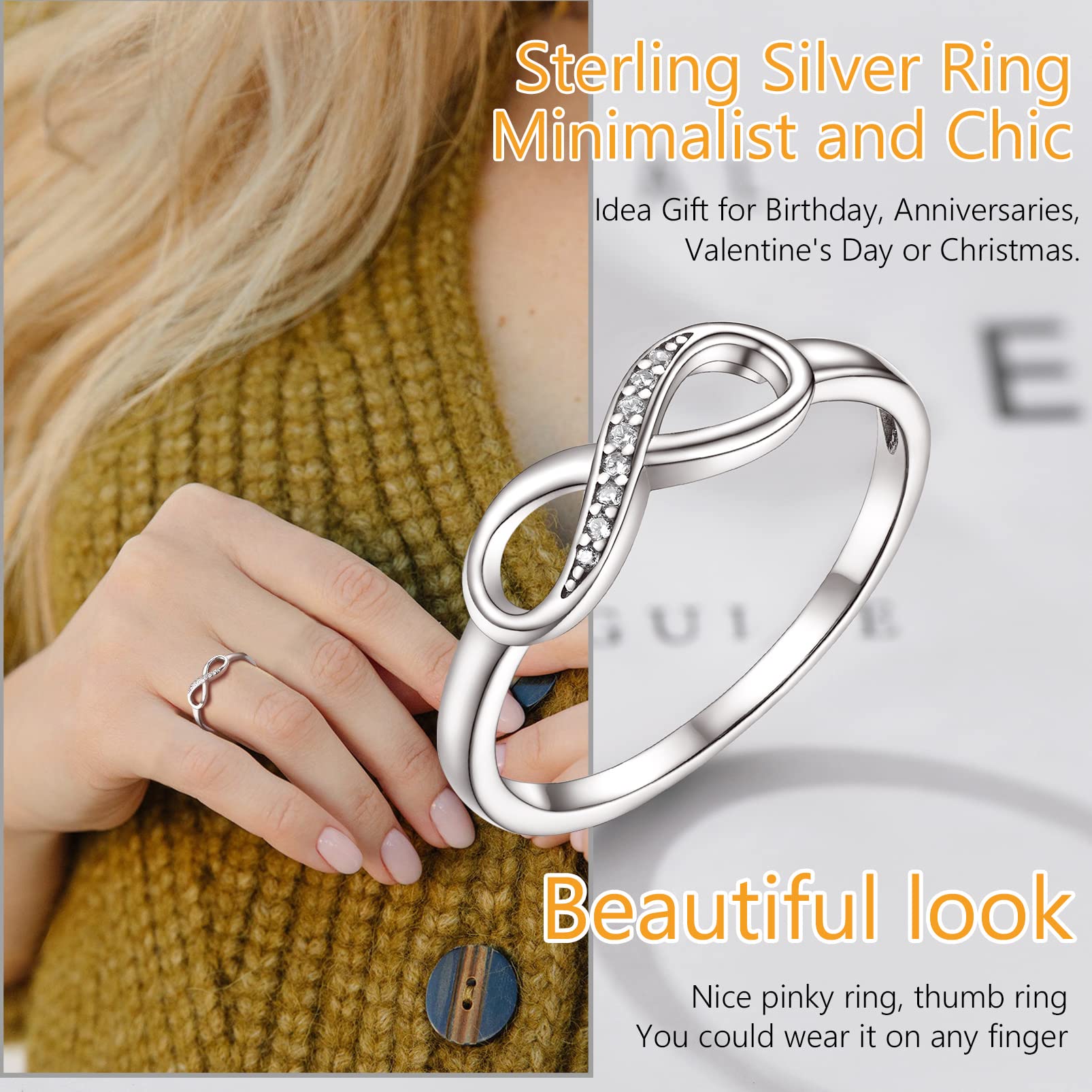 PROSILVER Womens Thumb Ring Band Size 12 Cubic Zirconia Sterling Silver Infinity Rings