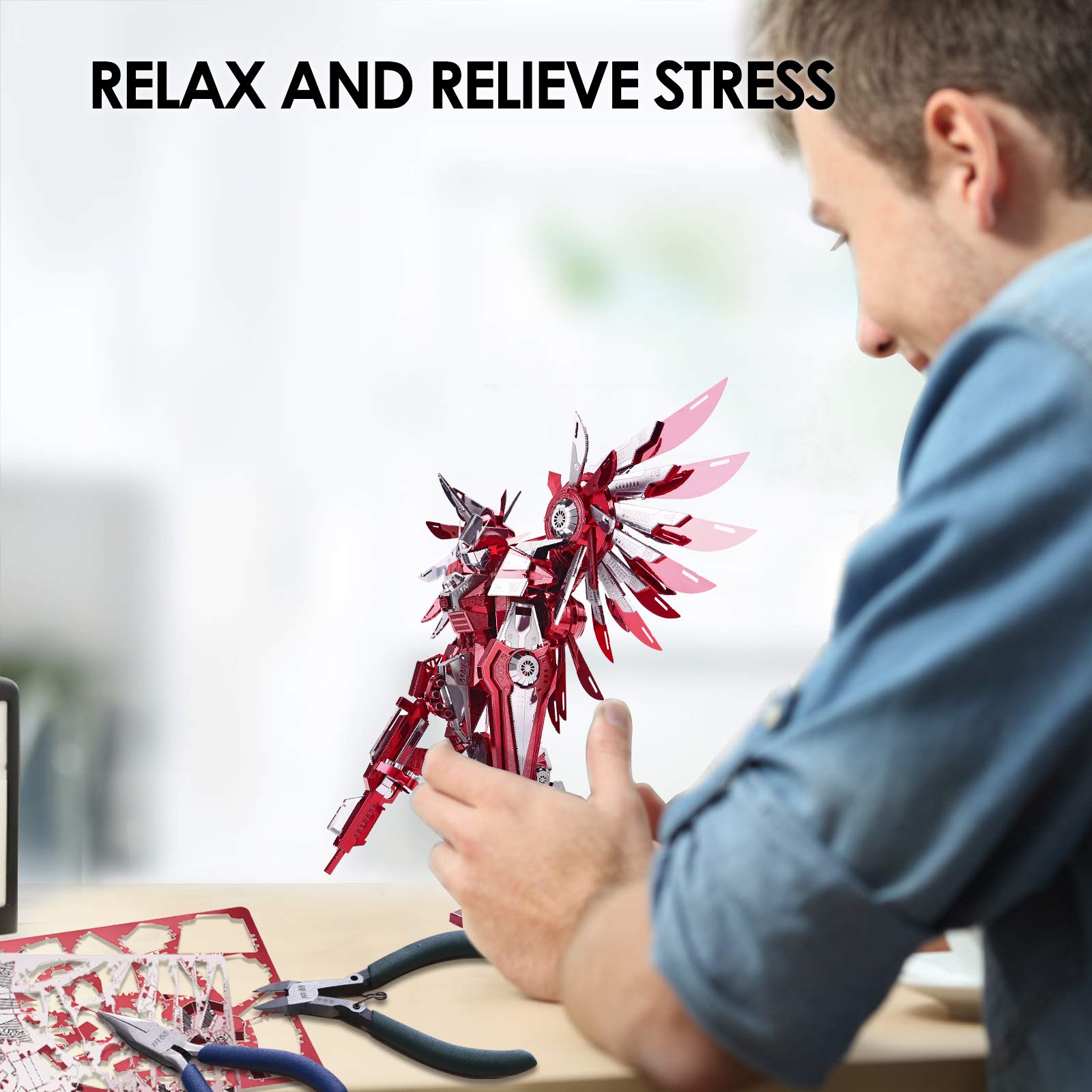 Piececool 3D Metal Puzzles for Adults, Thundering Wings Figure Mecha Model Kits Steel Metal 3D Model Building Blocks, Brain Teaser DIY Learning Toys for Teens Man Woman, 215 Pcs