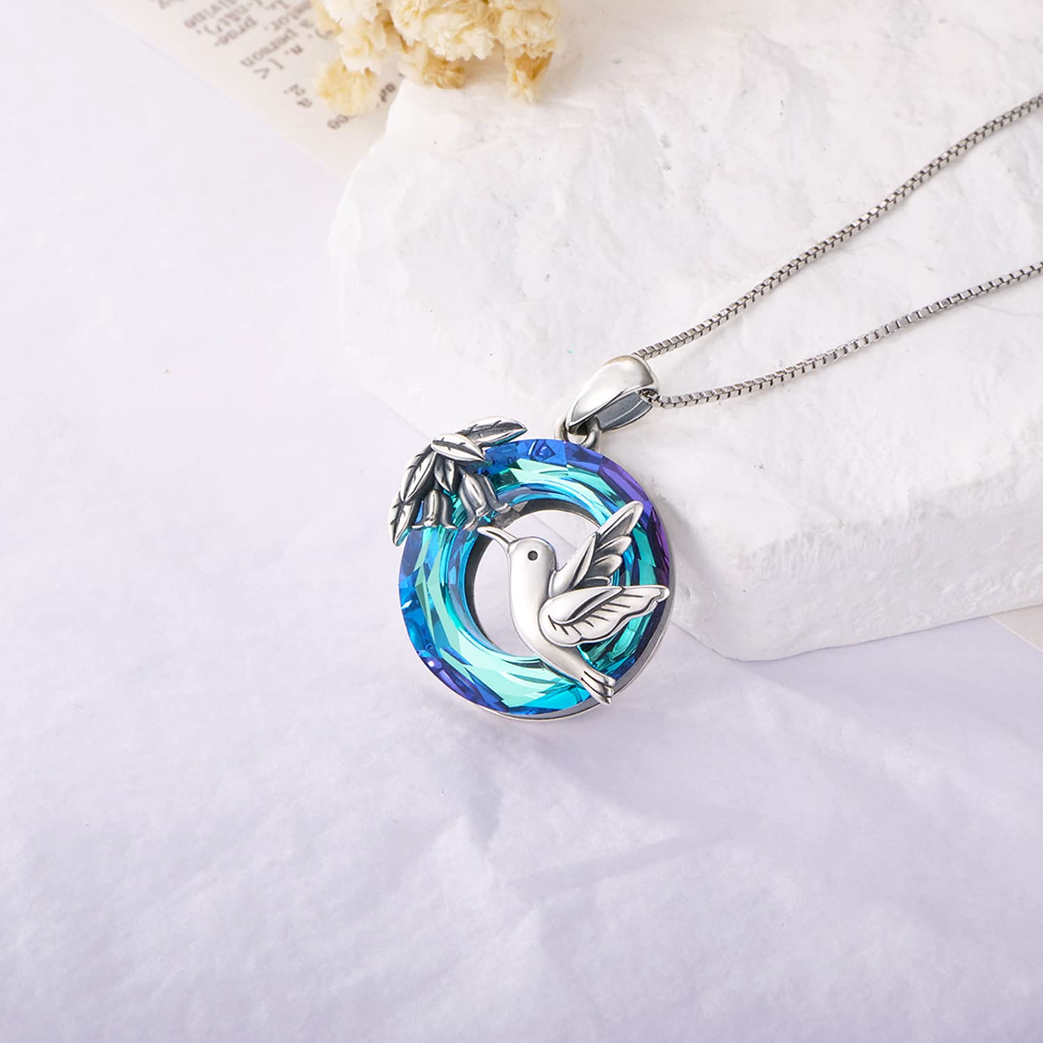 SIMONLY Filigree Hummingbird Necklace 925 Sterling Silver Cute Bird Hummingbird Pendant Gifts