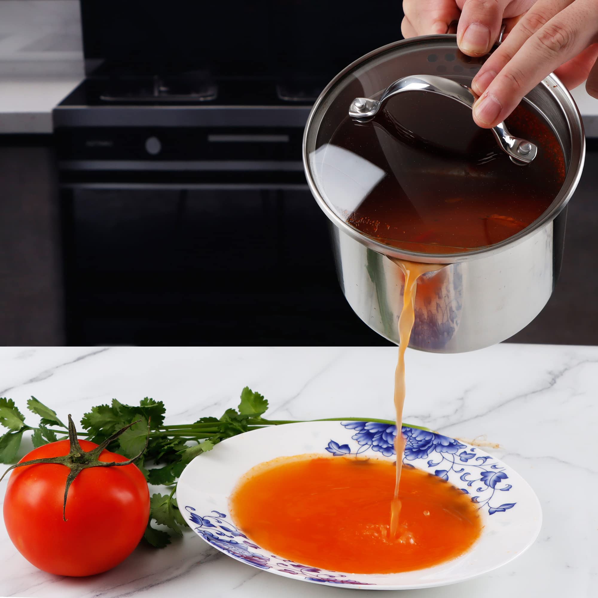Stainless Steel Saucepan with Glass Lid, Multipurpose 1.5 Quart Sauce pan Sauce Pot with Straining Cover & Pour Spouts for Boiling Milk, Sauce, Gravies, Pasta, Noodles
