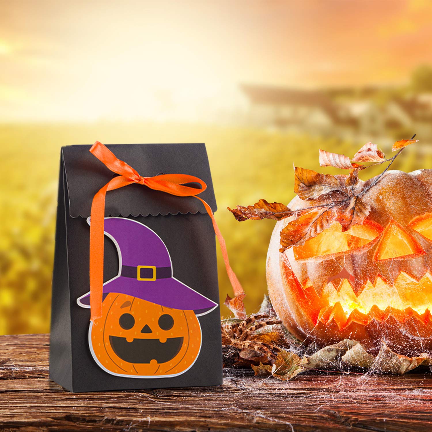 NIMU 12 Pieces Premium Halloween Bags with Special Design Reusable Craft Gift Paper Boxes for Presents Bundle Trick or Treat Theme Gift Wrapping Bags Great Holiday Bulk