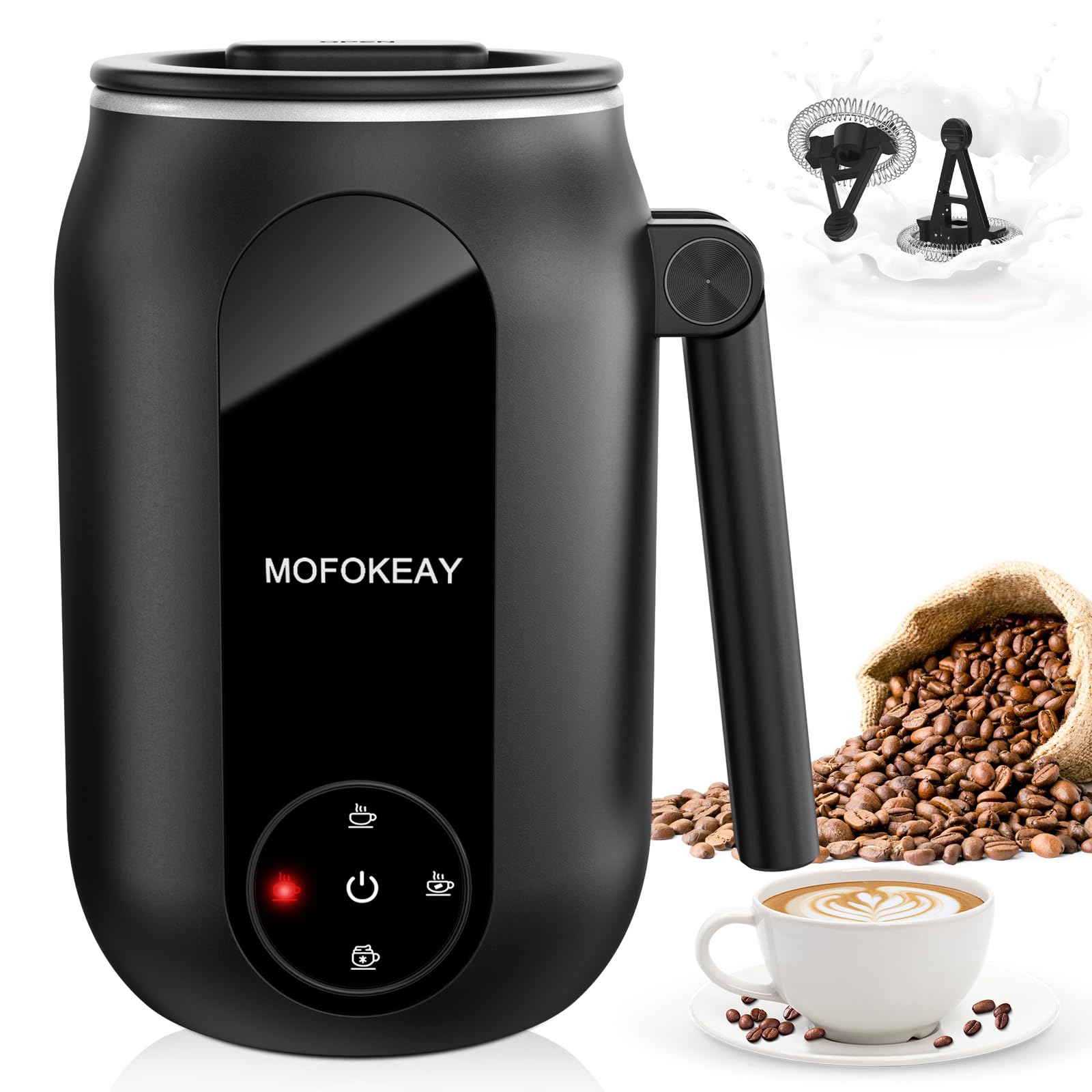 MOFOKEAY Upgraded Milk Frother and Steamer, Frother for Coffee, 4-in-1 Automatic Hot and Cold Foam Maker, Electric Milk Steamer, Auto Shut-Off Frother for Latte, Cappuccinos, Macchiato & Hot Chocolate