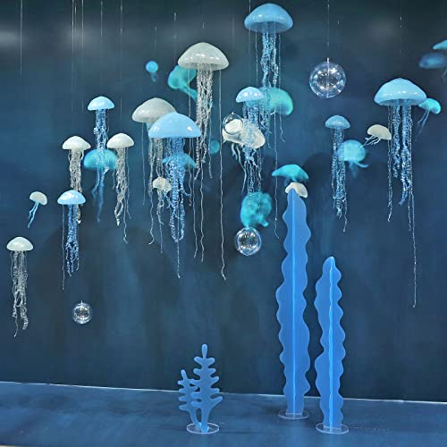 O&M Hanging Jellyfish Decoration, Marine Theme Birthday Party Decorations, Shop Window Supplies, Aquarium Props (Small, Blue)