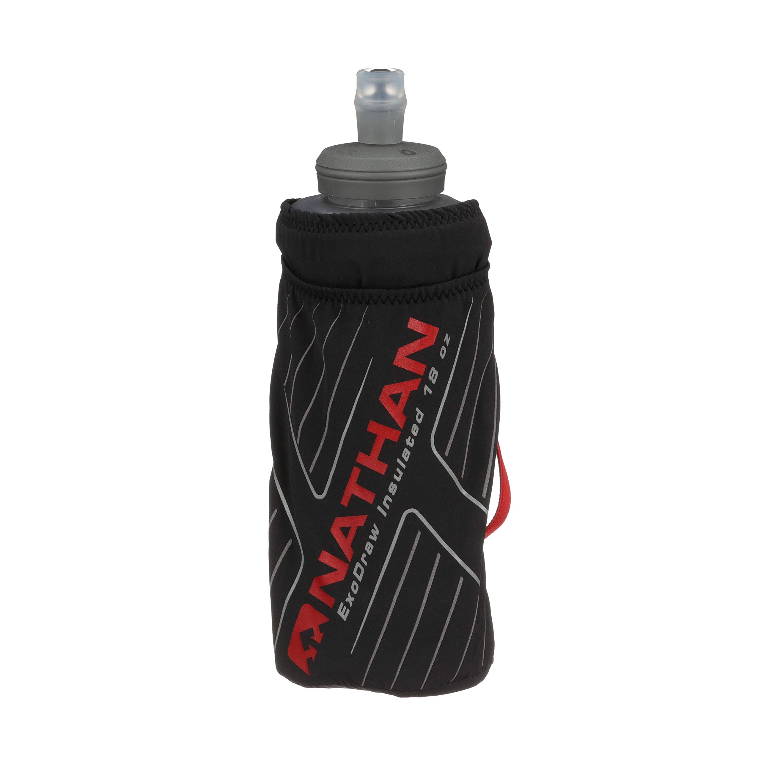 Nathan Handheld ExoDraw/ExoShot 2.0 18oz / 14oz Insulated Soft Flask β Portable Hydration Bottle for Marathons, Hiking, Ultra Running and Outdoor Activity (Black Insulated 18oz, 18oz)
