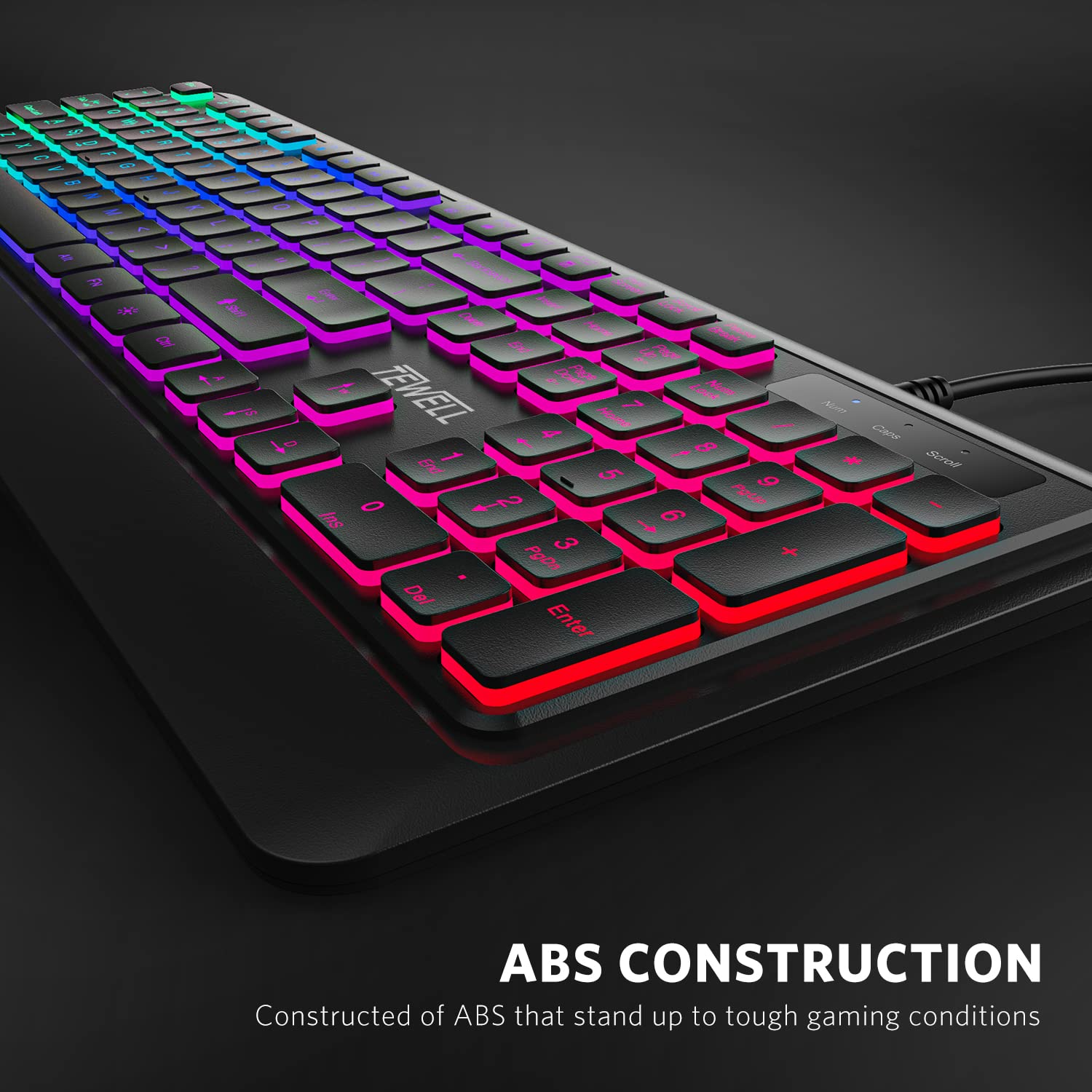 TEWELL Rainbow Membrane Gaming Keyboard, 104 Silent & 26 Anti-Ghosting Keys Wired Computer Keyboard for PC and Desktop