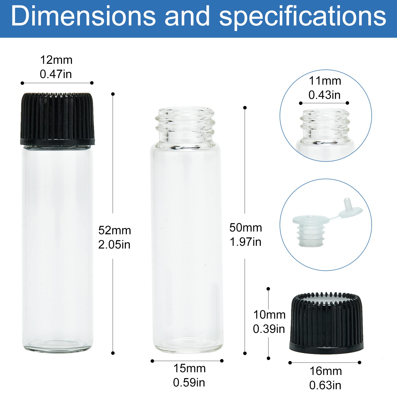 XZSIBIDE, 5ML Vials with Caps, Clear Glass Sample Vials, Glass Vials with Screw Caps, Can Be Used in Labs and More, Pack of 50