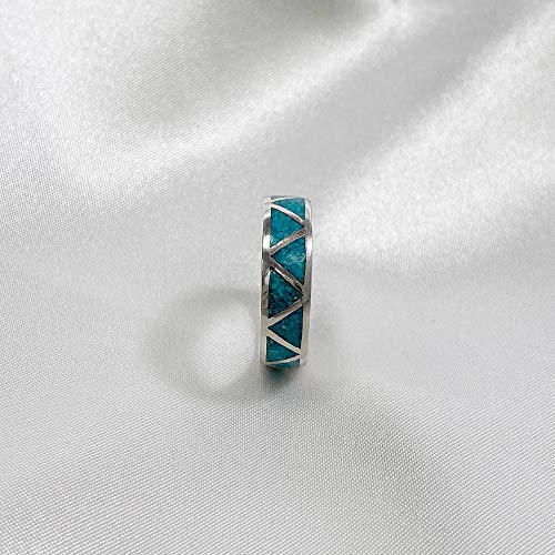 Southwestern Style Turquoise Gemstone 6mm Wedding Band 925 Sterling Silver Unisex Ring for Women Size 4.5