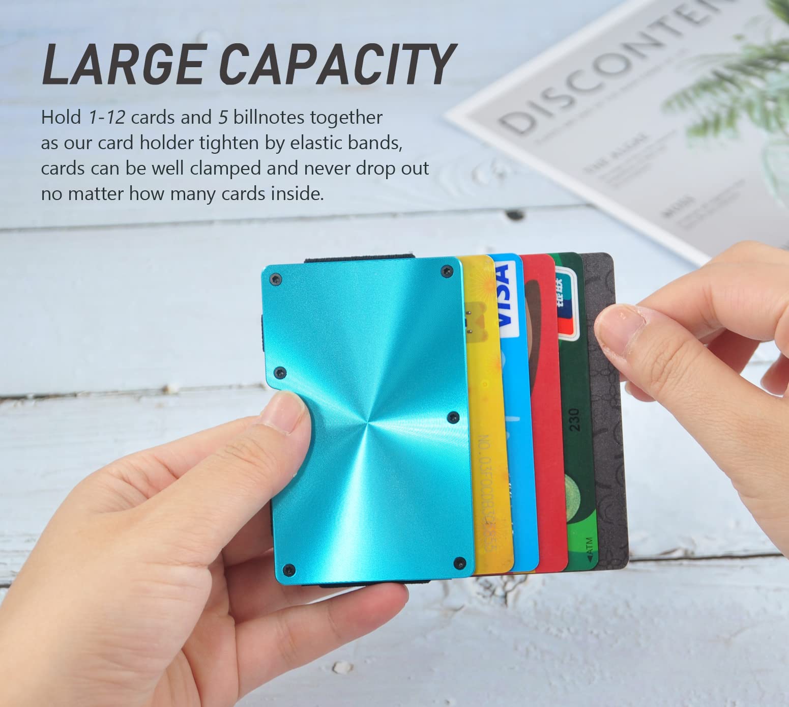 Metal Minimalist Wallets for men with Money Clip - Slim Wallet Credit Card Holder RFID Blocking, Aluminum(Cd Raised Grain, Blue)