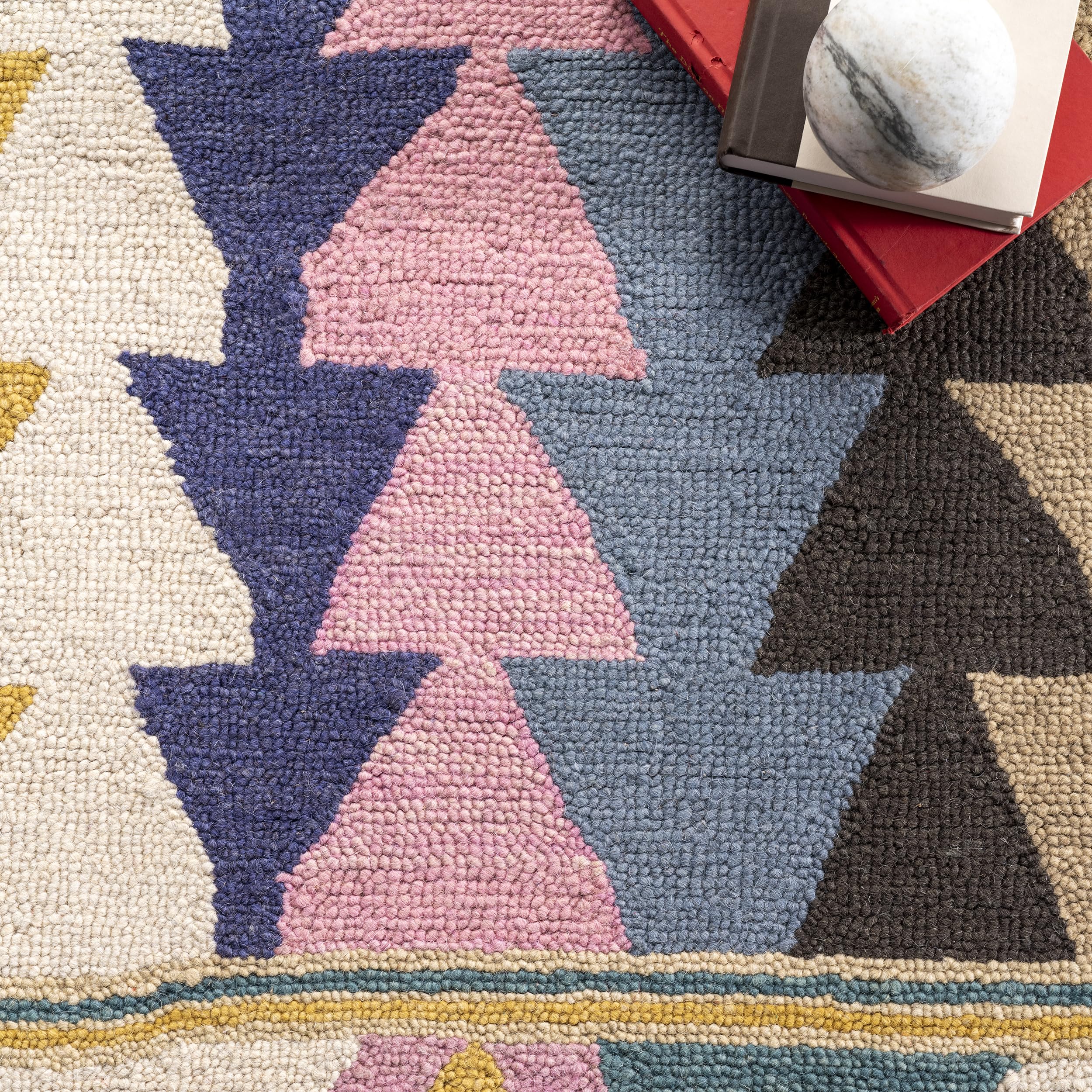 nuLOOM Ofelia Geometric 2x6 Wool Runner Rug for Living Room Bedroom Dining Room Entryway Hallway Kitchen, Multicolor/Black