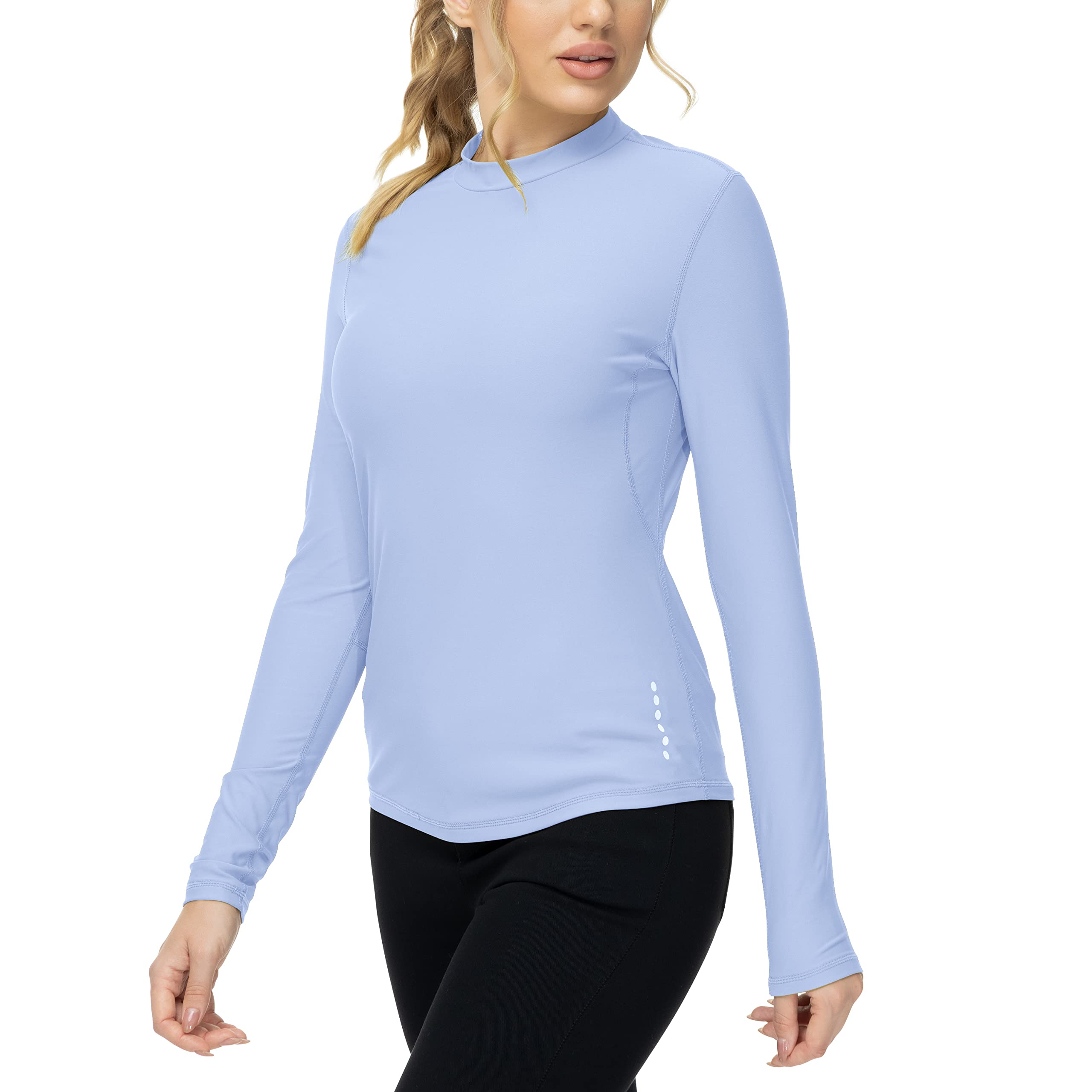 TBMPOY Womens Fleece Mock Neck Long Sleeve Running Shirts Thermal Base Layer Active Tops Grayish Purple S
