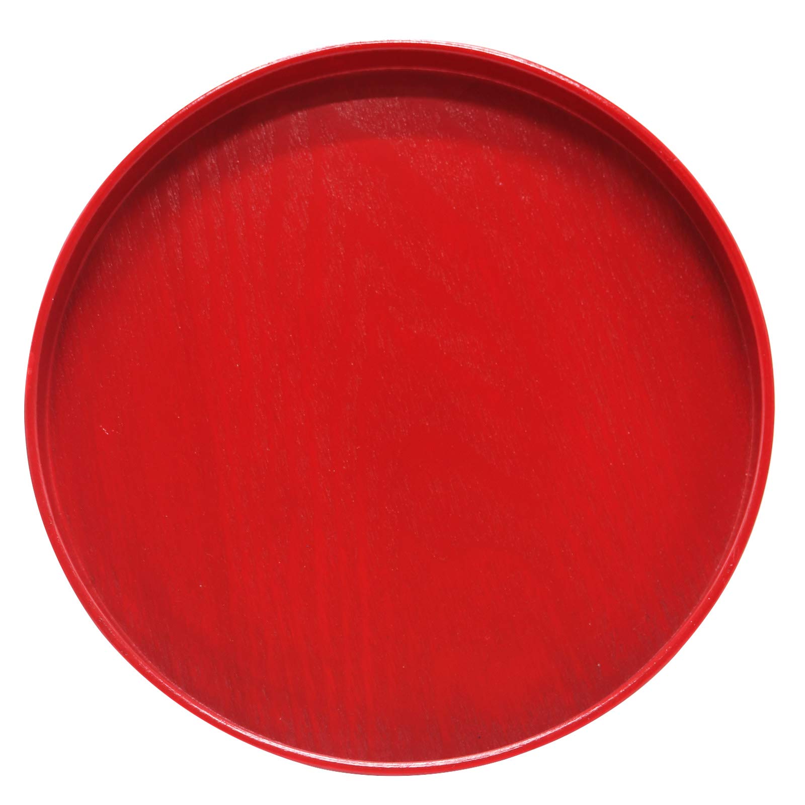 Round Solid Wood Serving Tray, Non-Slip Tea Coffee Snack Plate Food Meals Serving Tray with Raised Edges for Home Kitchen Restaurant(8.2inch,Red)