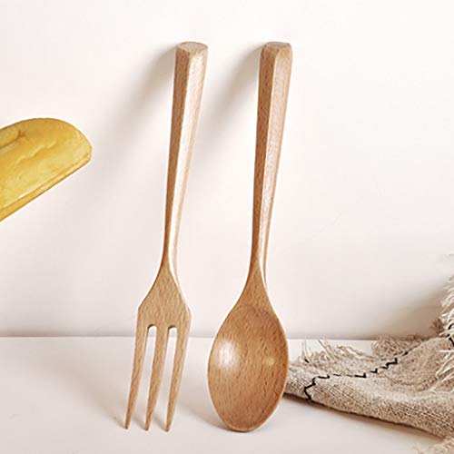 round Table Centerpieces Wooden Fork Natural Reusable Flatware Spoon Color Set Portable Tableware Solid Kitchen,Dining & Bar Dinner Table Set for 4 Tall