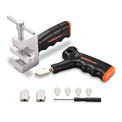 THINKWORK Glass Cutter Tool Kit, Tile Cutter Hand Tool, Easy Glide Glass & Tile Cutter DIY Home Kit(2 Blades & 4 Pads)