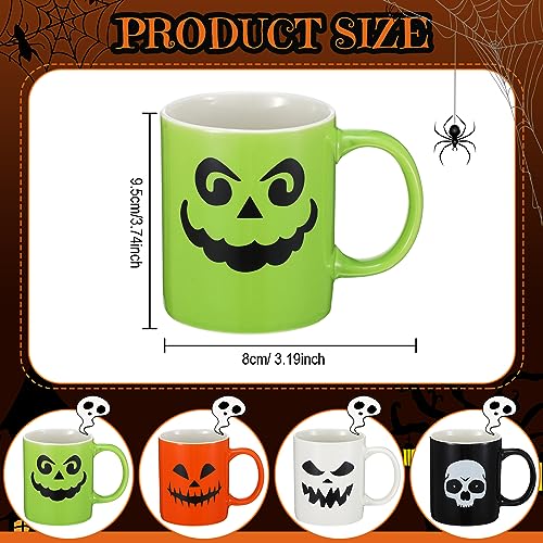 Zhehao 4 Pieces Halloween Mugs 15oz Mug Set Halloween Coffee Mugs with Handle Halloween Ceramic Matching Mugs for Home School Office Table Centerpieces Housewarming Holiday Party Gift (Scary Style)