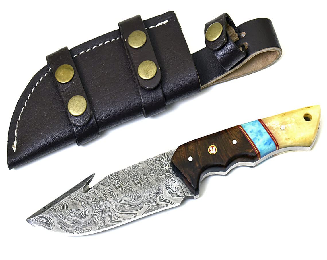PSK74 - 1| 3| 5| 10| 15| 20 Pieces Pack Bulk Lot - 10″ Custom Damascus Gut Hook Knife, Hunting Fishing Camping Utility Knife Gift, Bulk Discounted (20 Pieces)