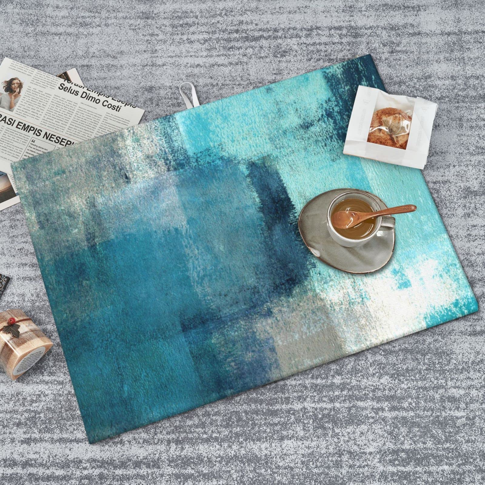 Teery-YY Dish Drying Mat Turquoise and Grey Art Artwork Pattern Microfiber Absorbent Reversible Kitchenware Mat for White One Size FYMR-TEY-GZD02 FYMR-TEY-GZD02