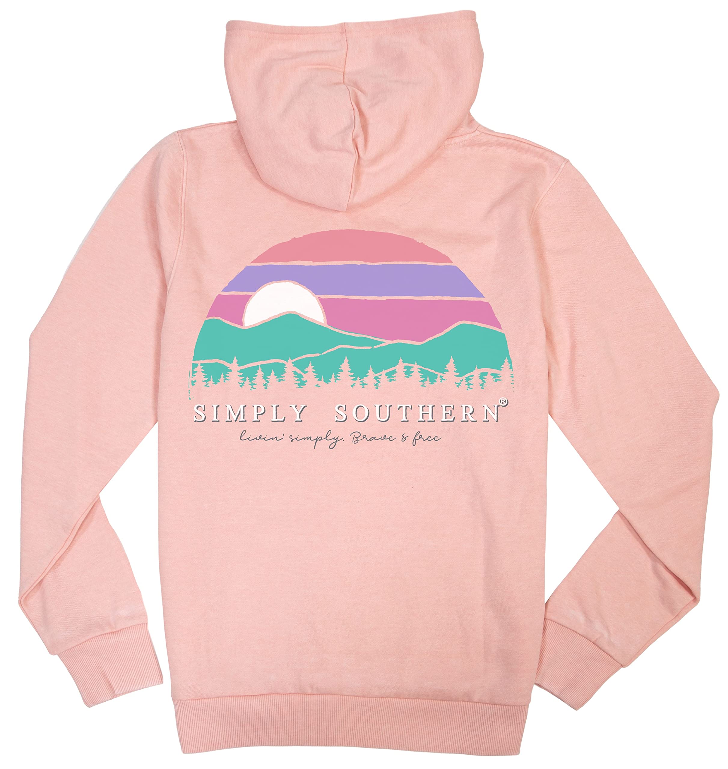 Simply Southern Livin Brave & Free Sunset Fleece Hoodie Peach