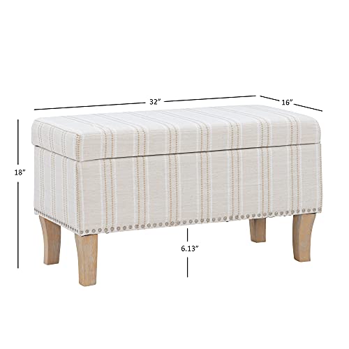 Linon Linen Stripe Upholstered Storage Stephanie Ottoman