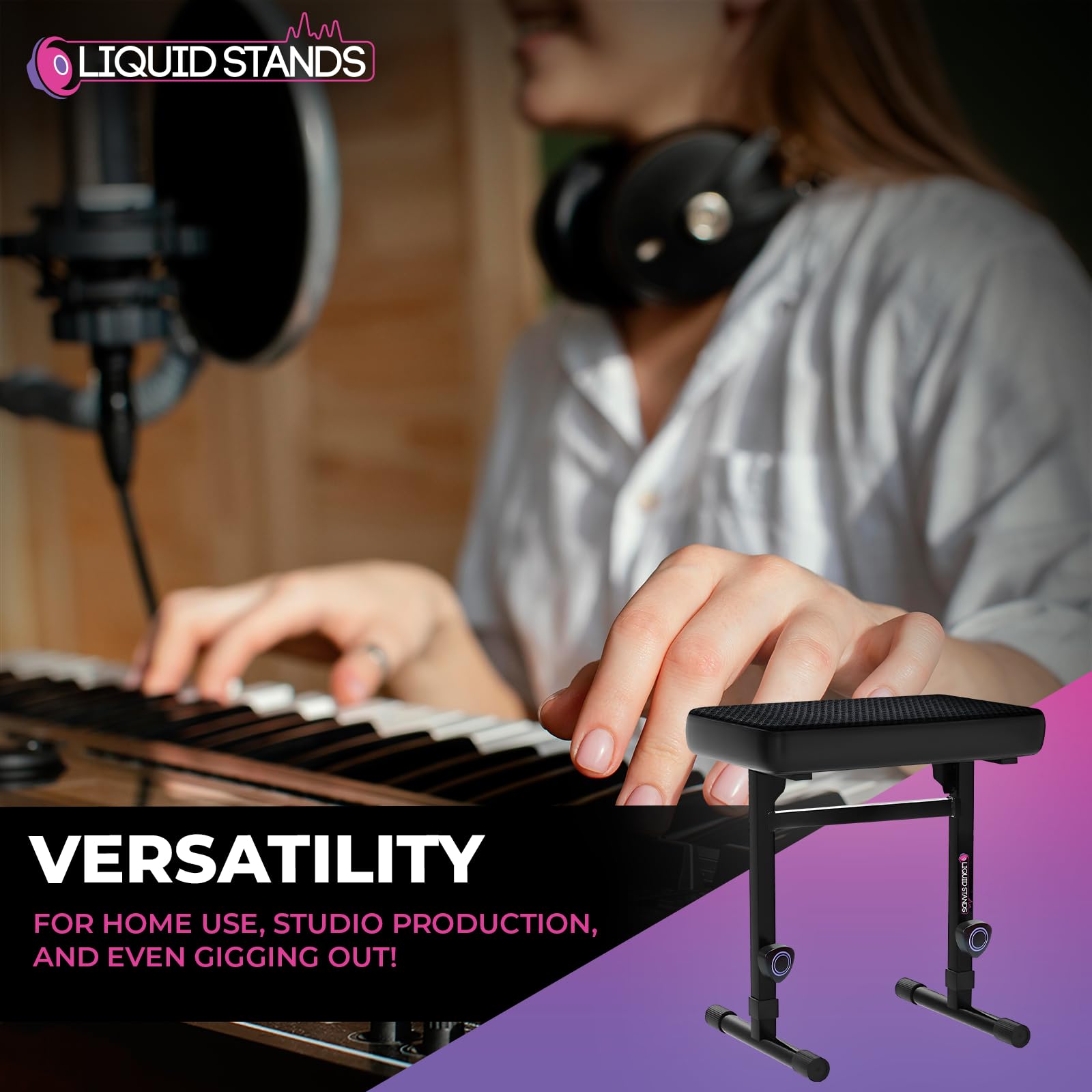 Liquid Stands Piano Bench Adjustable Stool – Music Keyboard Bench Seat for Piano Keyboard Stand with Black Padded Cushion for Musicians Piano Stool Chair (Mesh Fabric)