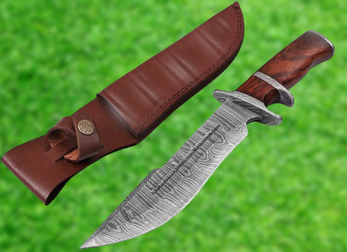 PSK76 - Damascus Hunting Knife, Handmade Full Tang Knife - Wood Handle Knife, Hand Forge