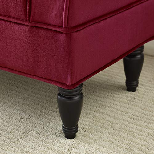 Linon Lowen Berry Velvet Printed Roll Arm Bench