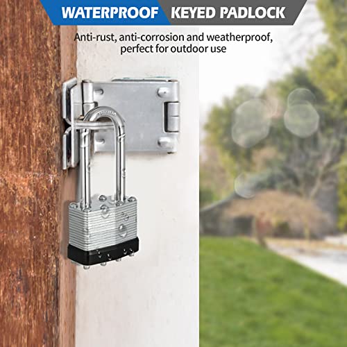 Travate Keyed Alike Padlocks, Laminated Heavy Duty Padlocks Keyed Alike Set of 6, Key Lock with 1-9/16"(40mm) Wide Body 2-inch Long Shackle for Storage Unit, Sheds, Garages and Fence