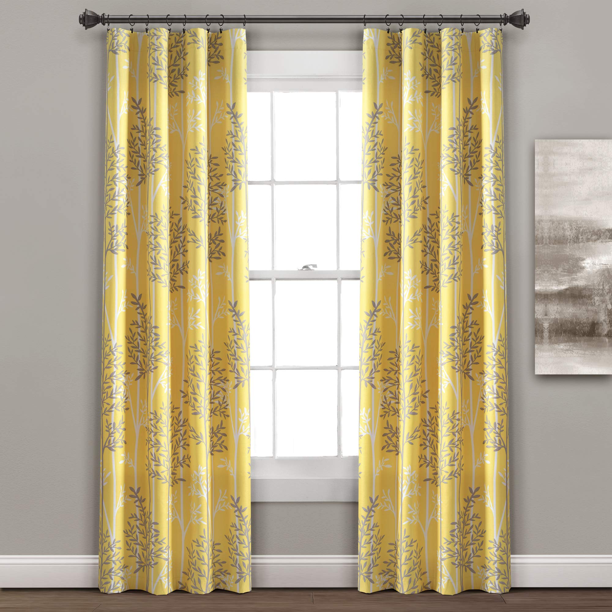 Lush Decor Yellow and Gray Linear Tree Blackout Grommet Window Curtain Panel Pair (84" x 38"), 84 in x 38 in, Yellow & Gray - DISCONTINUED