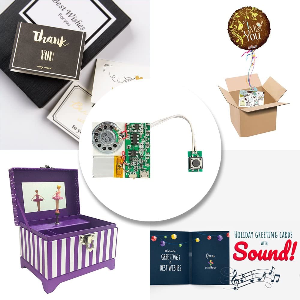 USA Sat Press-Button Control Activated MP3 Music Sound Module USB Downloadable Sound Module for Greeting Cards, Crafts, Christmas, New Year Greeting Cards-with Speaker, Lithium Battery and USB Cable