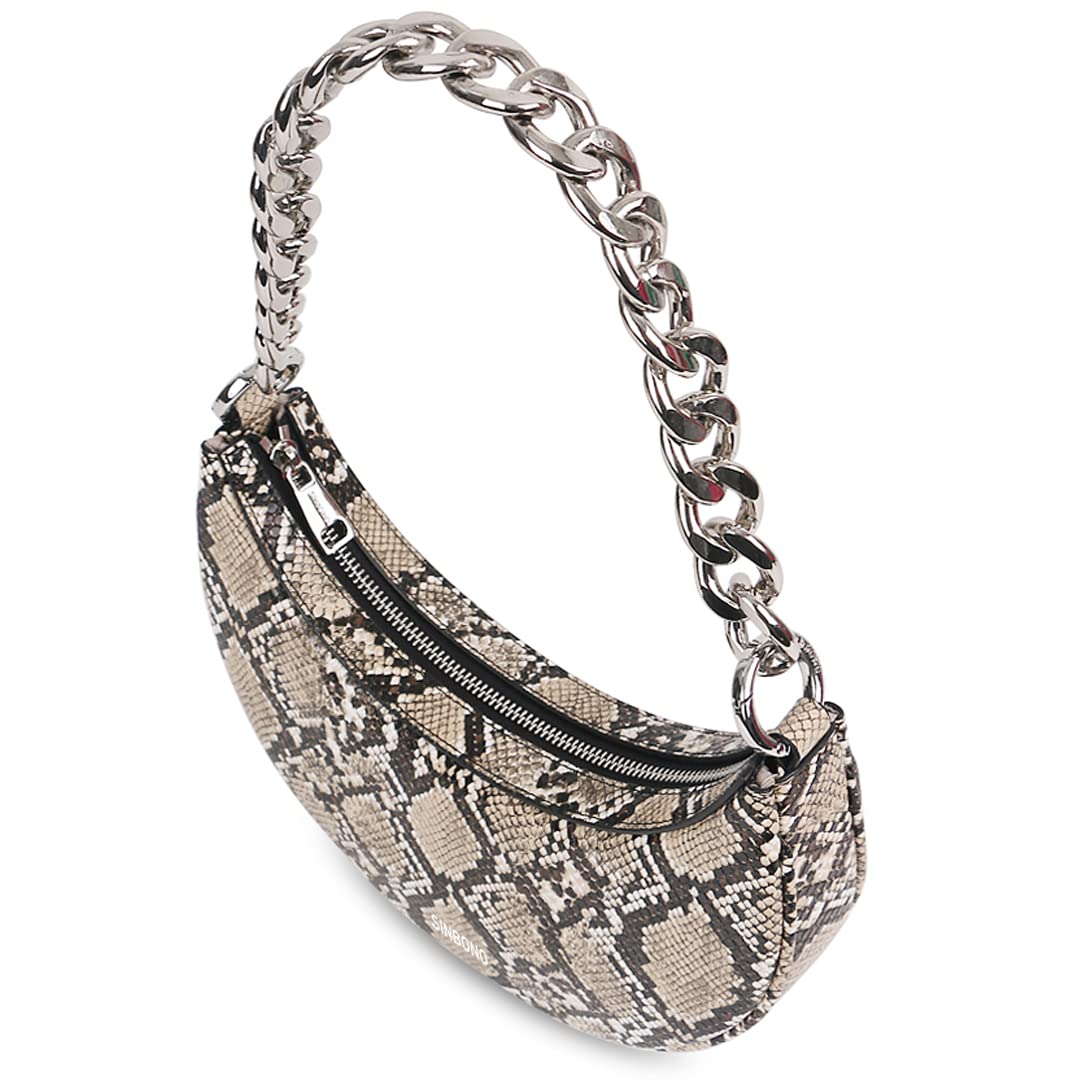 SINBONO Women Shoulder Bag, Cairo Vegan Leather Saddle Bag Handbag Ladies Designer Classic Purse(Natural Snake Embossed)