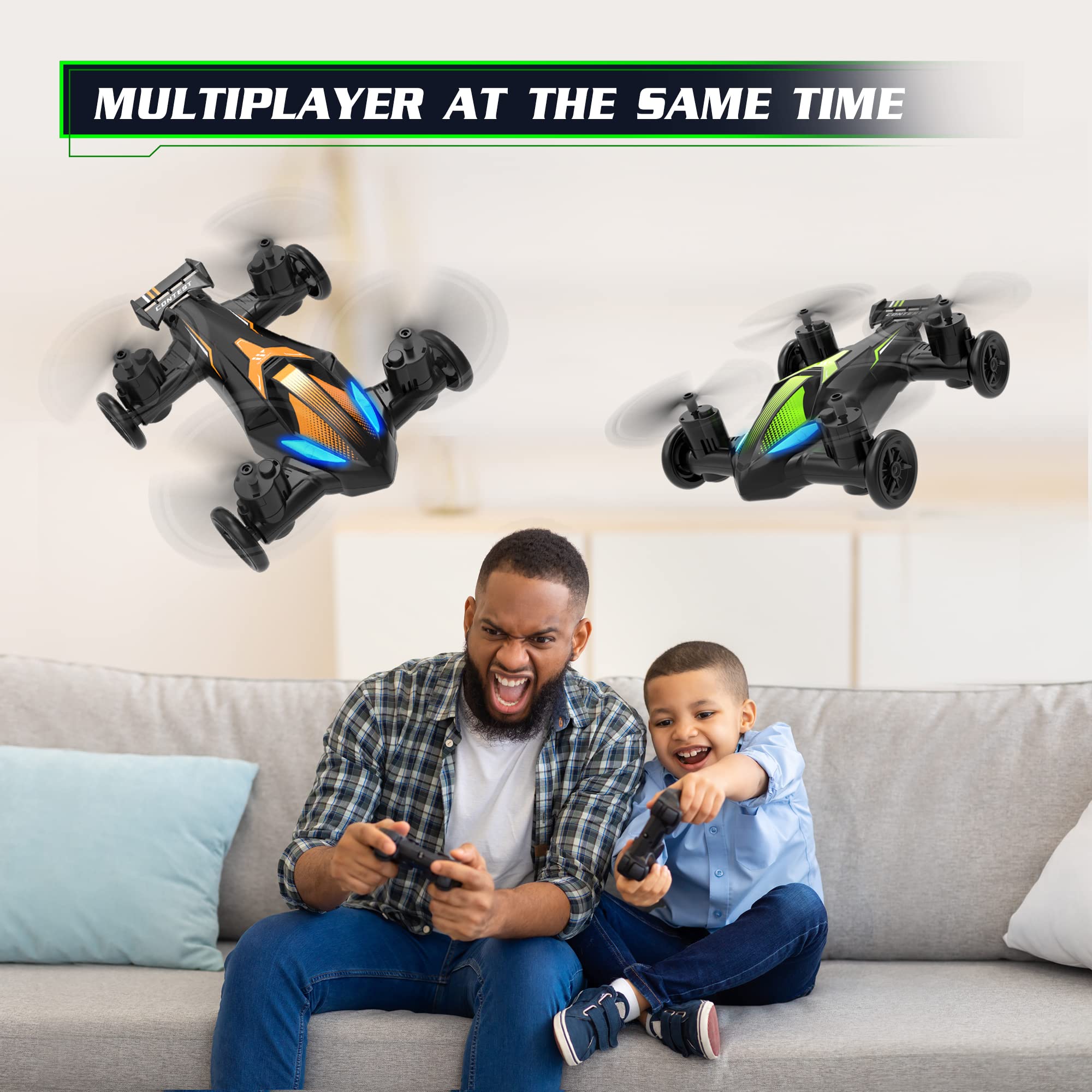 LMRC LM17 Upgraded 2 In 1 Mini Drone for Kids, Remote Control Kids Racing Drone with Land Mode and Fly Mode for Boys Girls, Indoor RC Helicopter Quadcopter with Auto Hovering, Headless Mode, 2 Batteries