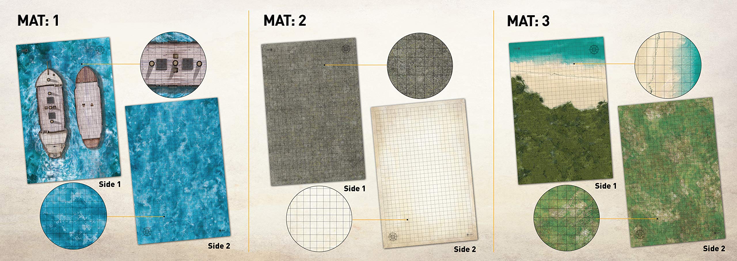 Melee Mats DND Map Starter Kit for Dungeons & Dragons Game - 24” x 36" 3 Pack Double Sided, Wet/Dry Erase Battle Terrain Grid - Ultimate Tabletop Board Gaming Experience with Accessories
