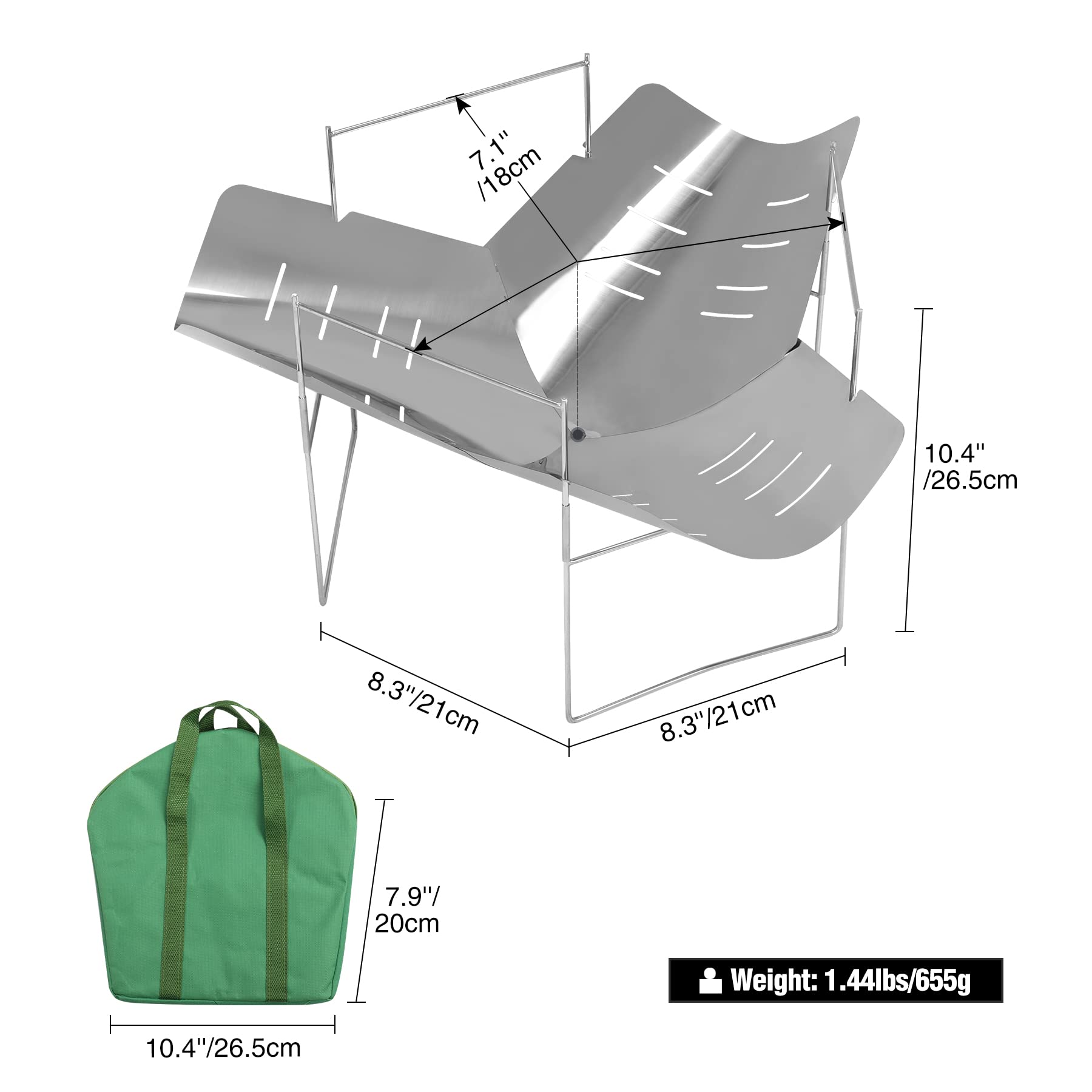 REDCAMP Portable Flatflod Fire Pit for Camping Wood Burning, Foldable Stainless Steel Fire Pit for Outside 20.9x18.1x10.4''
