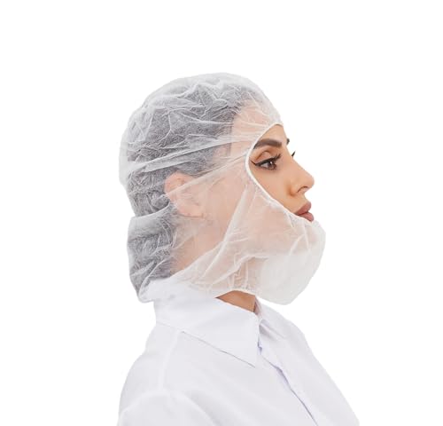 ZMDREAM pack of 100 Disposable Hoods Bouffant Caps Polypropylene Hair Net Beard Cover Combo White